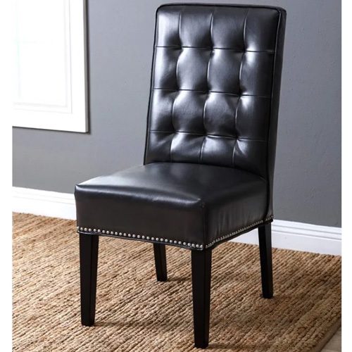 Abbyson Living Hudson Leather Nailhead Trim Dining Chair In Black